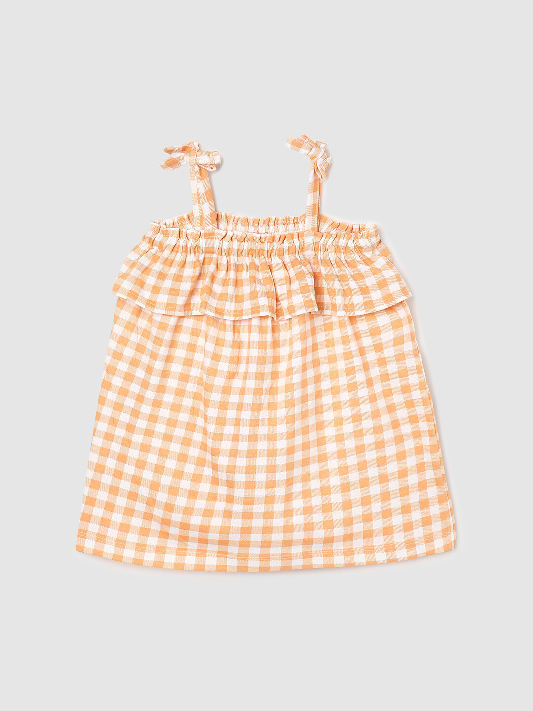 Buy Max Girls Checked Shoulder Straps Ruffles Pure Cotton A Line Top ...