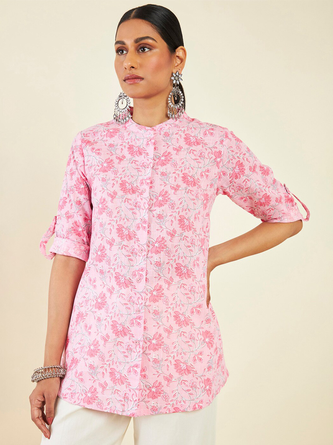 Buy Soch Band Collar Printed Band Collar Tunic - Tunics for Women ...