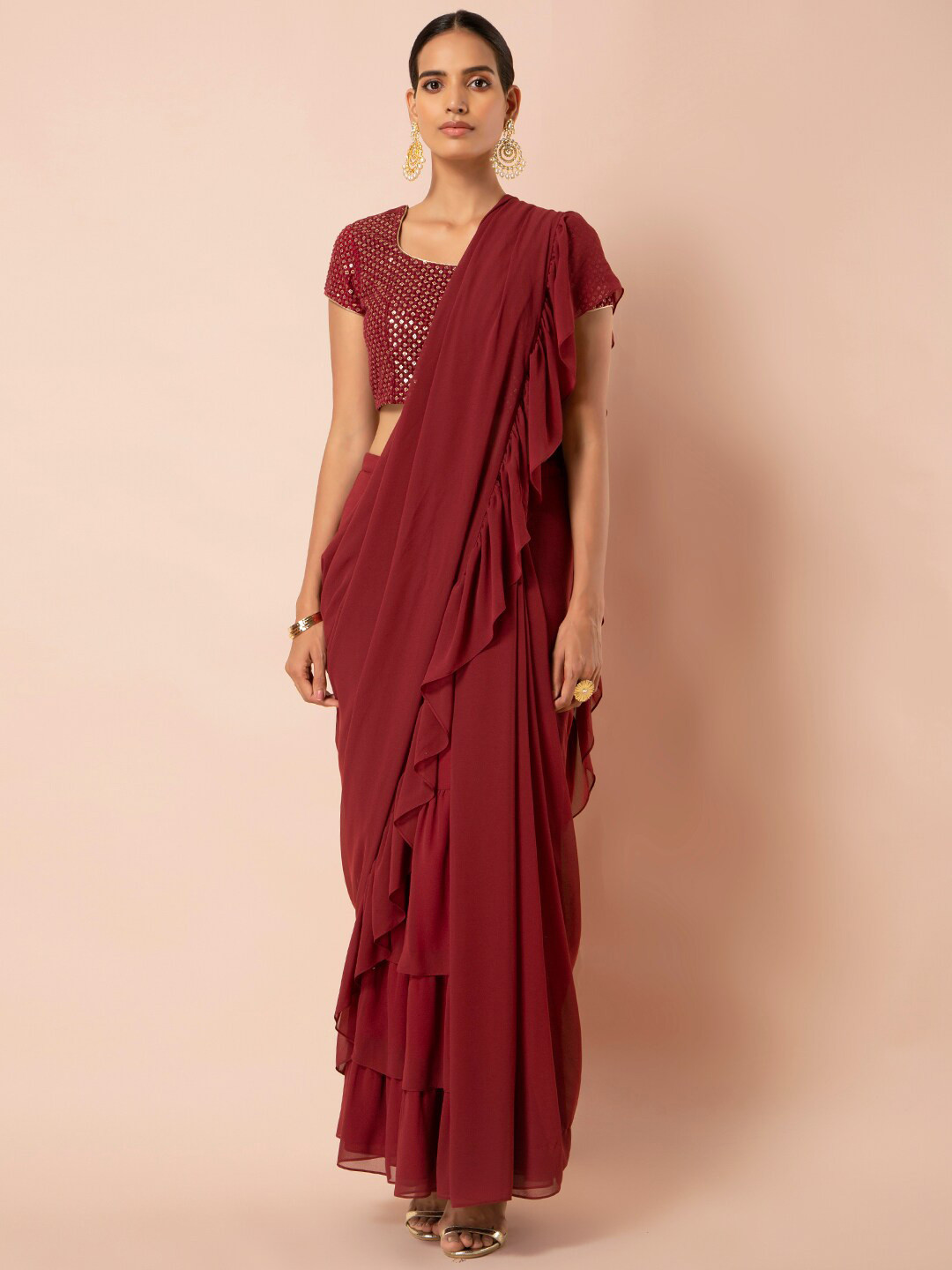 Buy INDYA Ruffled Ready To Wear Saree - Sarees for Women 22175640 | Myntra