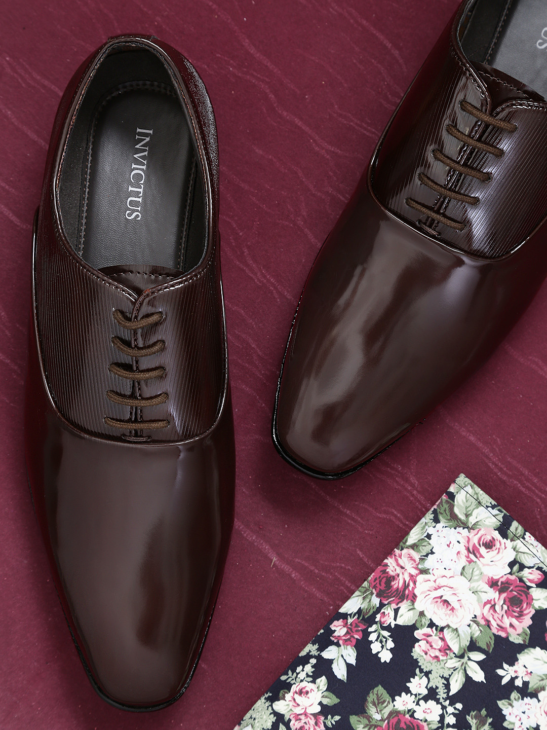 Buy INVICTUS Men Burgundy Textured Oxfords - Formal Shoes for Men ...