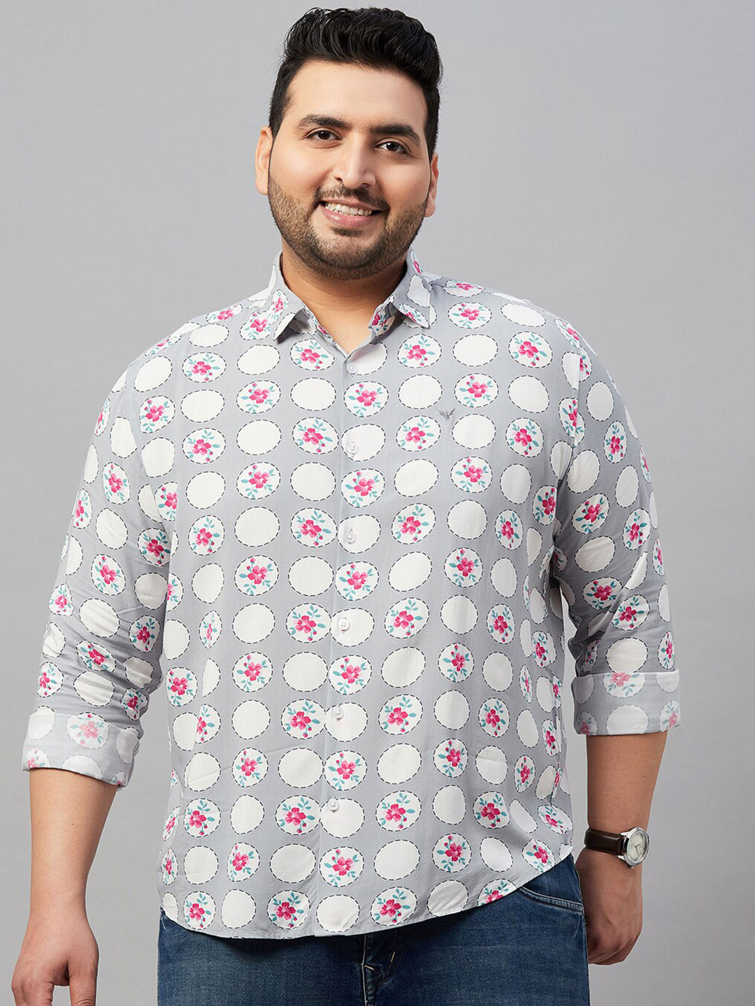 Buy SHOWOFF Plus Plus Size Smart Floral Printed Cotton Casual Shirt ...