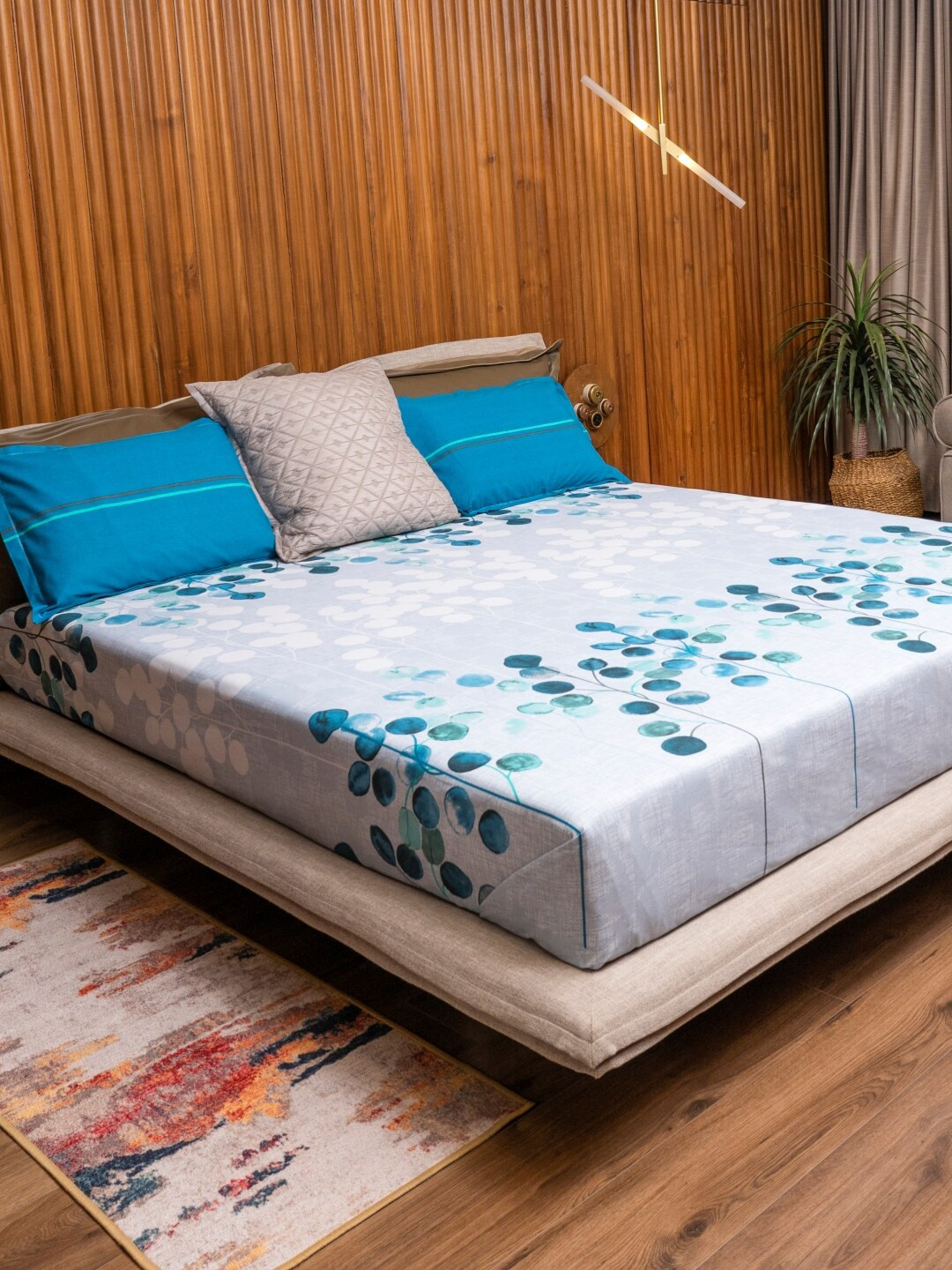 Buy URBAN SPACE Divine Turquoise Blue 144 TC Pure Cotton Queen Bedsheet ...