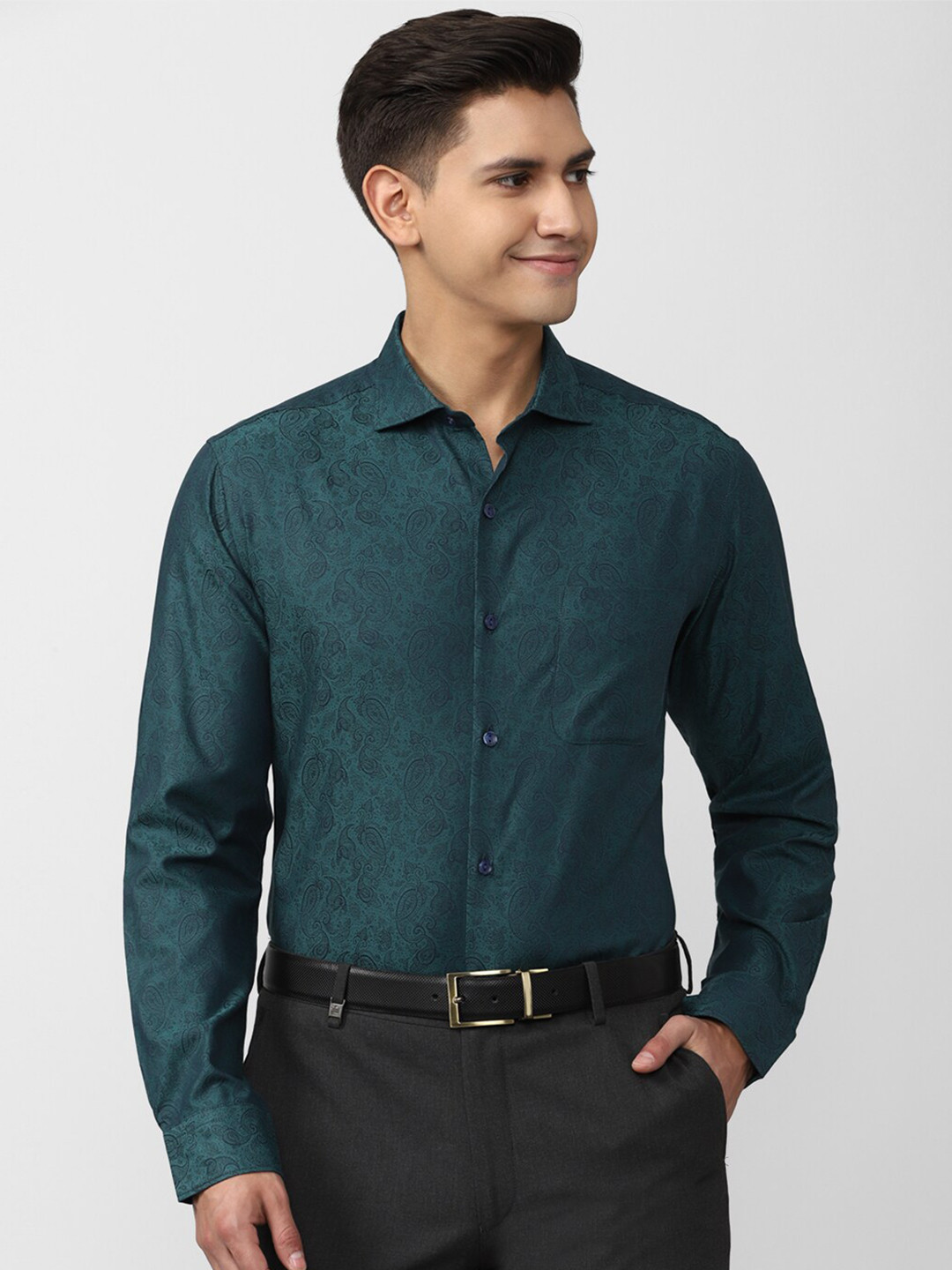 Buy Peter England Elite Ethnic Motifs Printed Cotton Formal Shirt ...