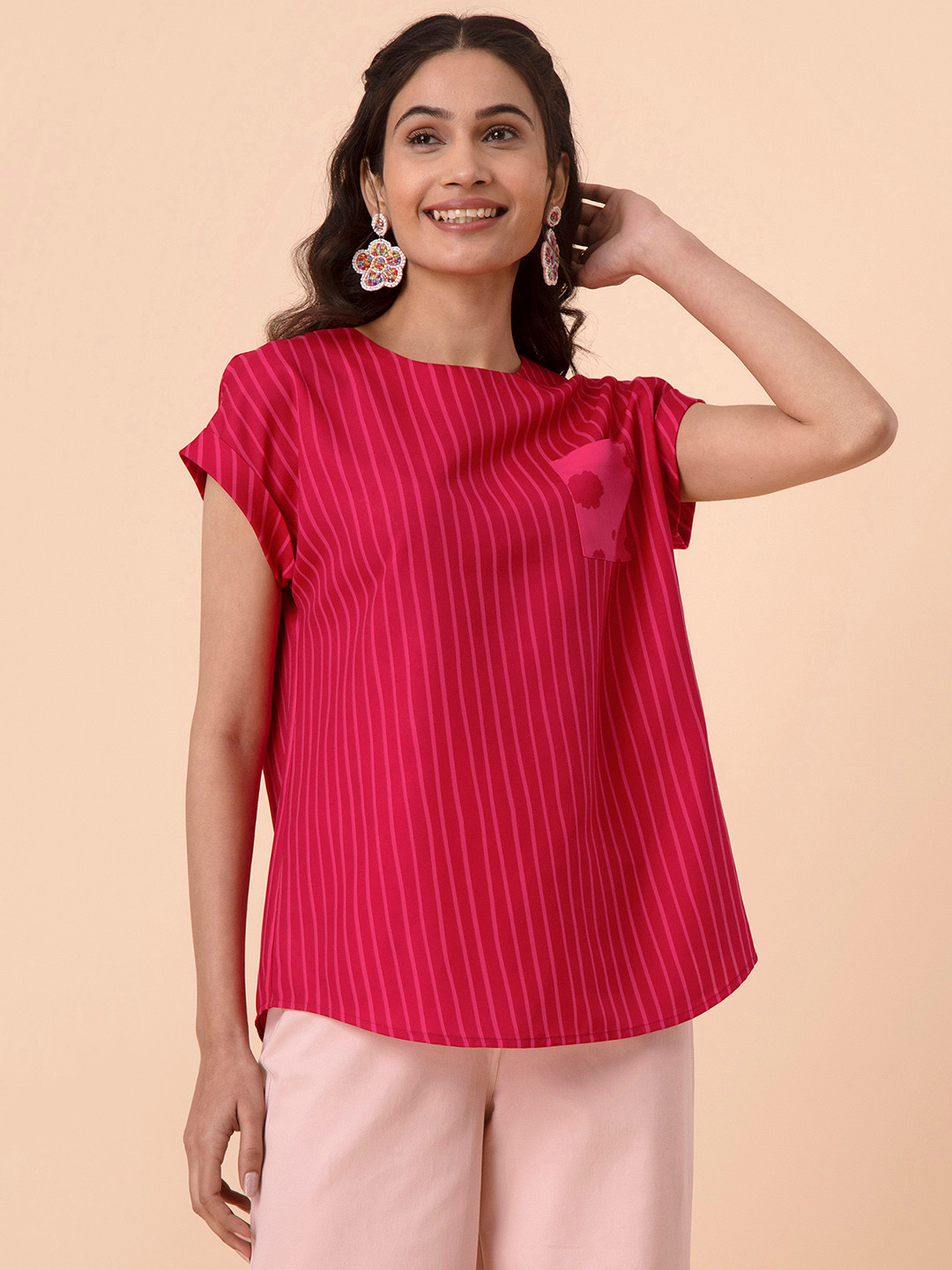 Buy Pink Fort Striped Round Neck Boxy Top - Tops for Women 22194686 ...