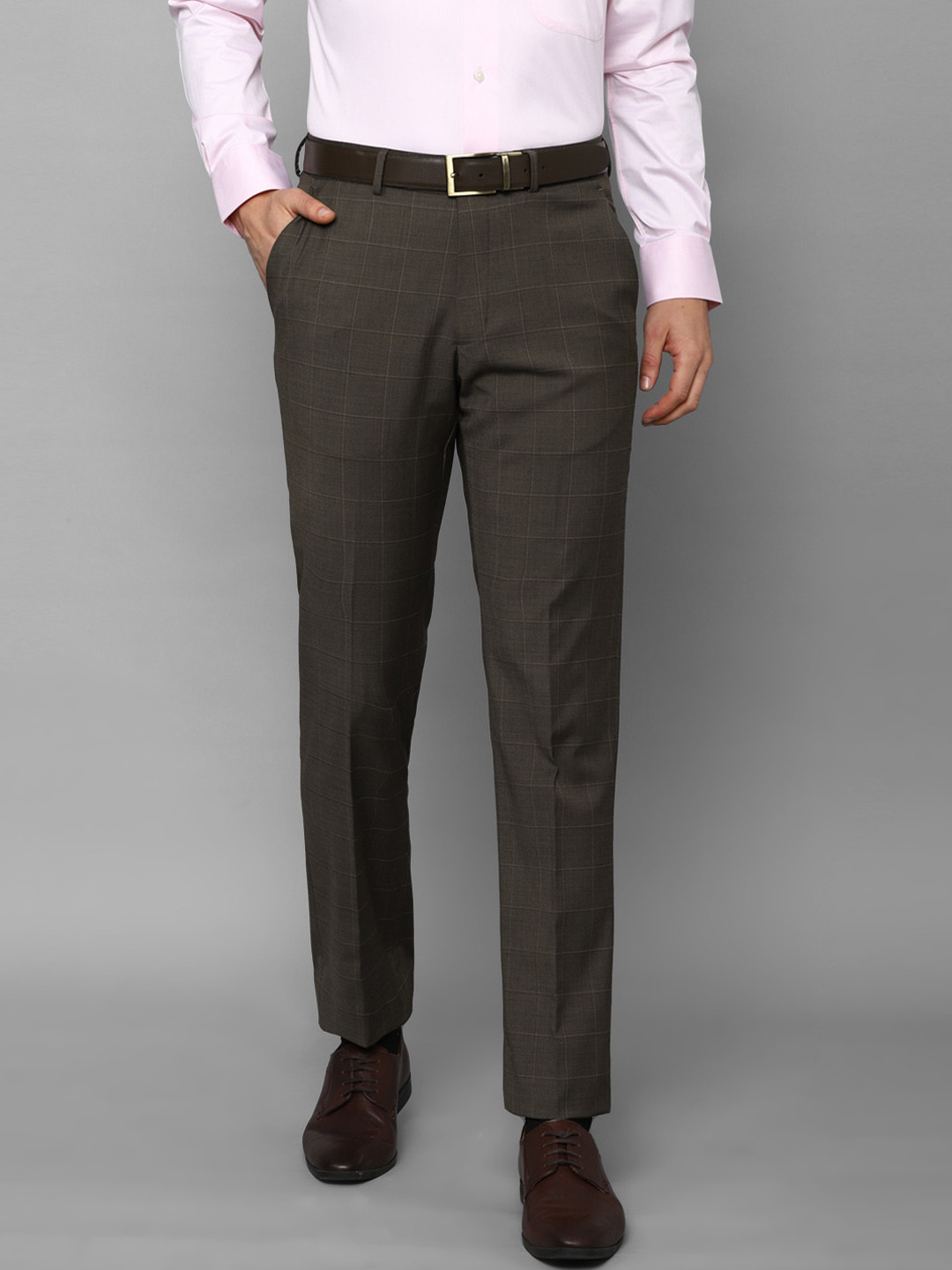 Buy Luxure By Louis Philippe Men Checked Slim Fit Formal Trousers ...