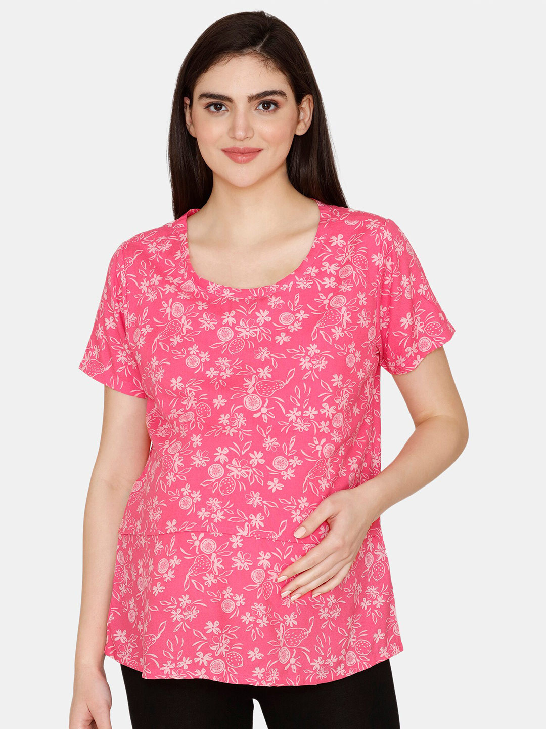 Buy Coucou By Zivame Floral Printed Round Neck Maternity Top - Tops for ...