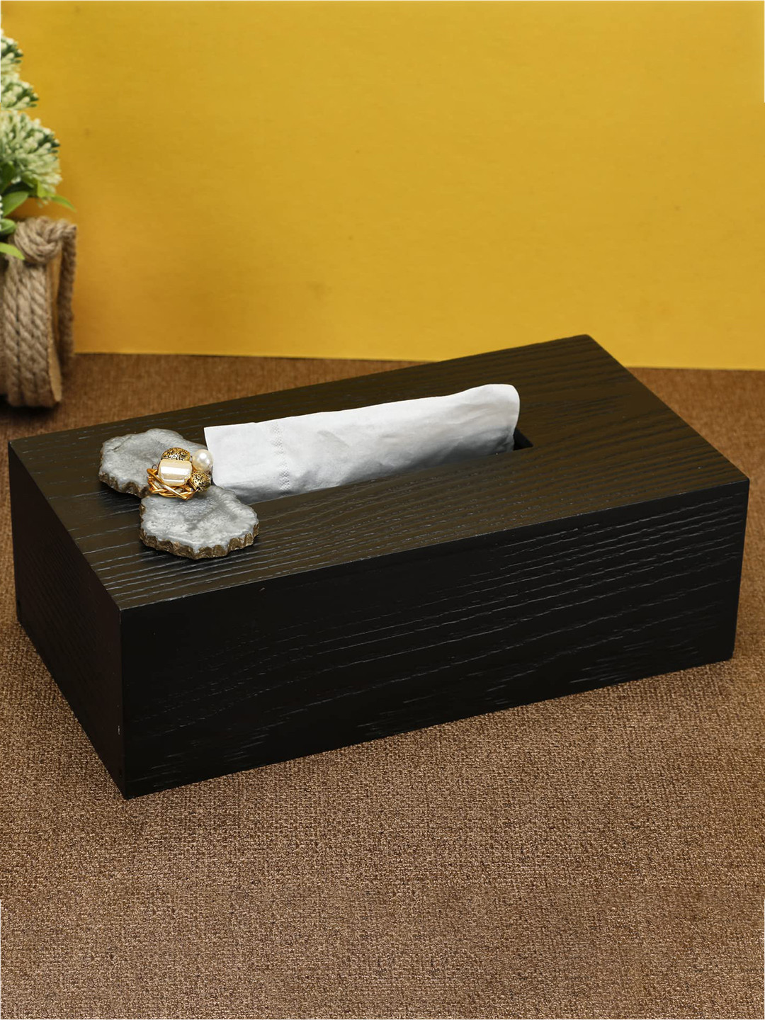 Buy COCKTAIL Black Resin Embellished Textured Wooden Tissue Holder ...