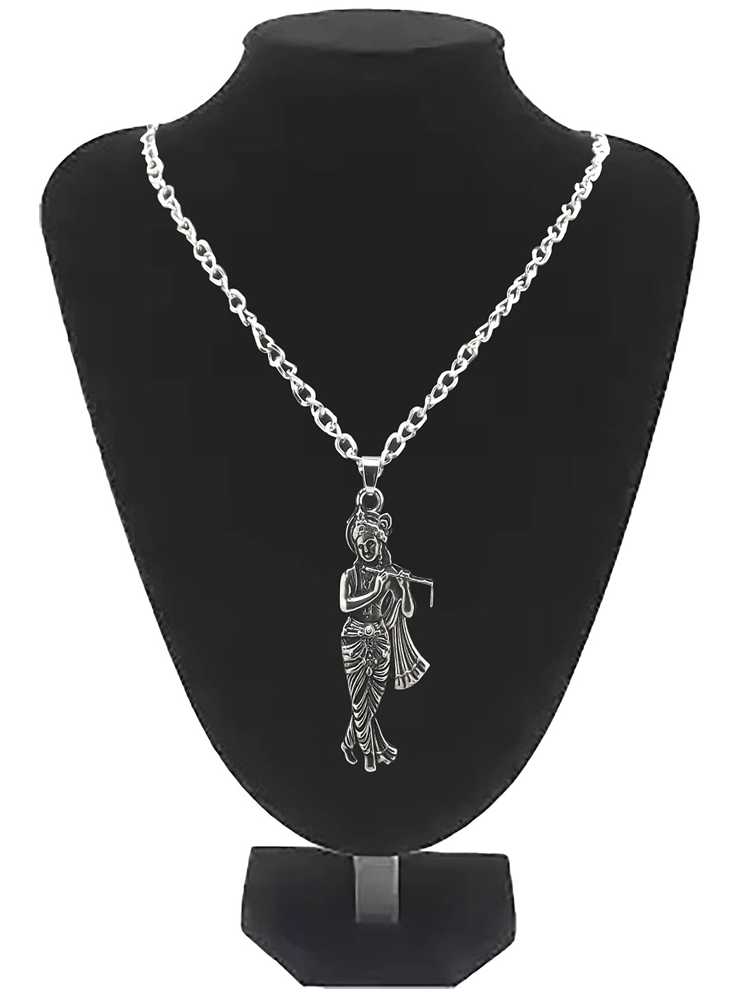 Buy FEMMIBELLA Men Lord Krishna Silver Plated Chain With Pendant ...