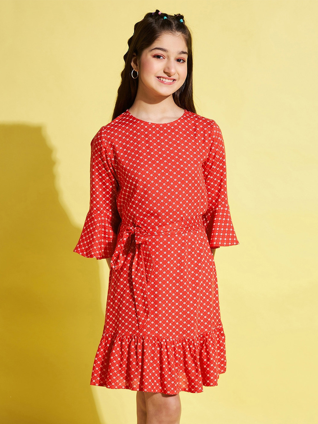 Buy Stylo Bug Girls Floral Printed Pure Cotton Fit & Flare Dress ...