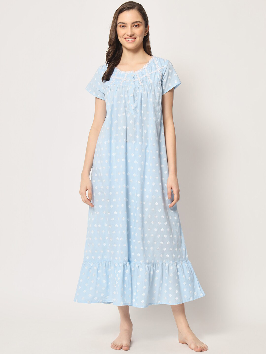 Buy HERE&NOW Floral Printed Pure Cotton Nightdress - Nightdress for ...