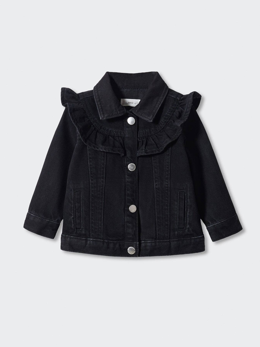 Buy Mango Kids Girls Ruffled Detail Pure Cotton Denim Jacket - Jackets ...