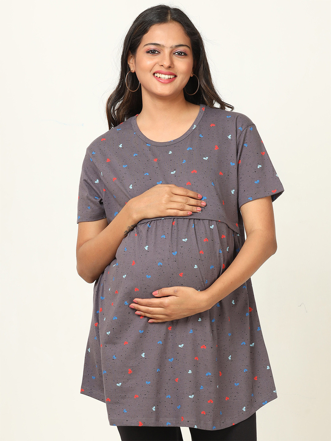 Buy 9shines Label Conversational Printed Maternity Pure Cotton Longline ...