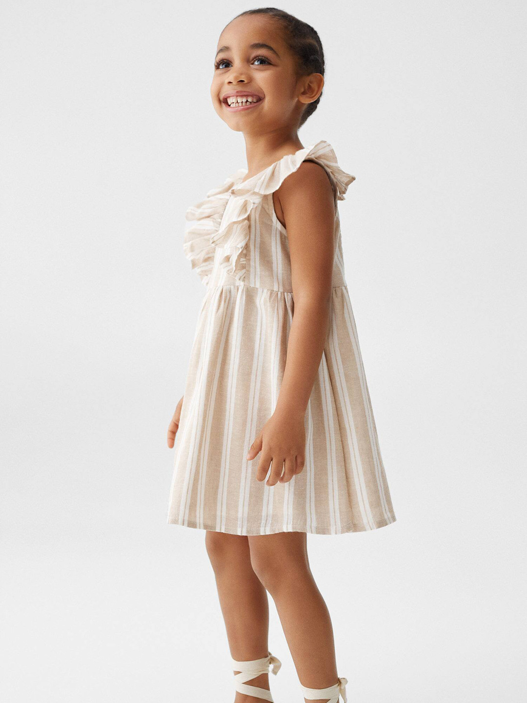 Buy Mango Kids Girls Striped Ruffled Detail A Line Mini Dress - Dresses ...
