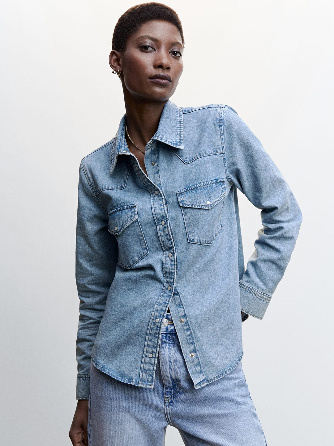 Buy MANGO Pure Cotton Sustainable Faded Denim Shirt - Shirts for Women ...