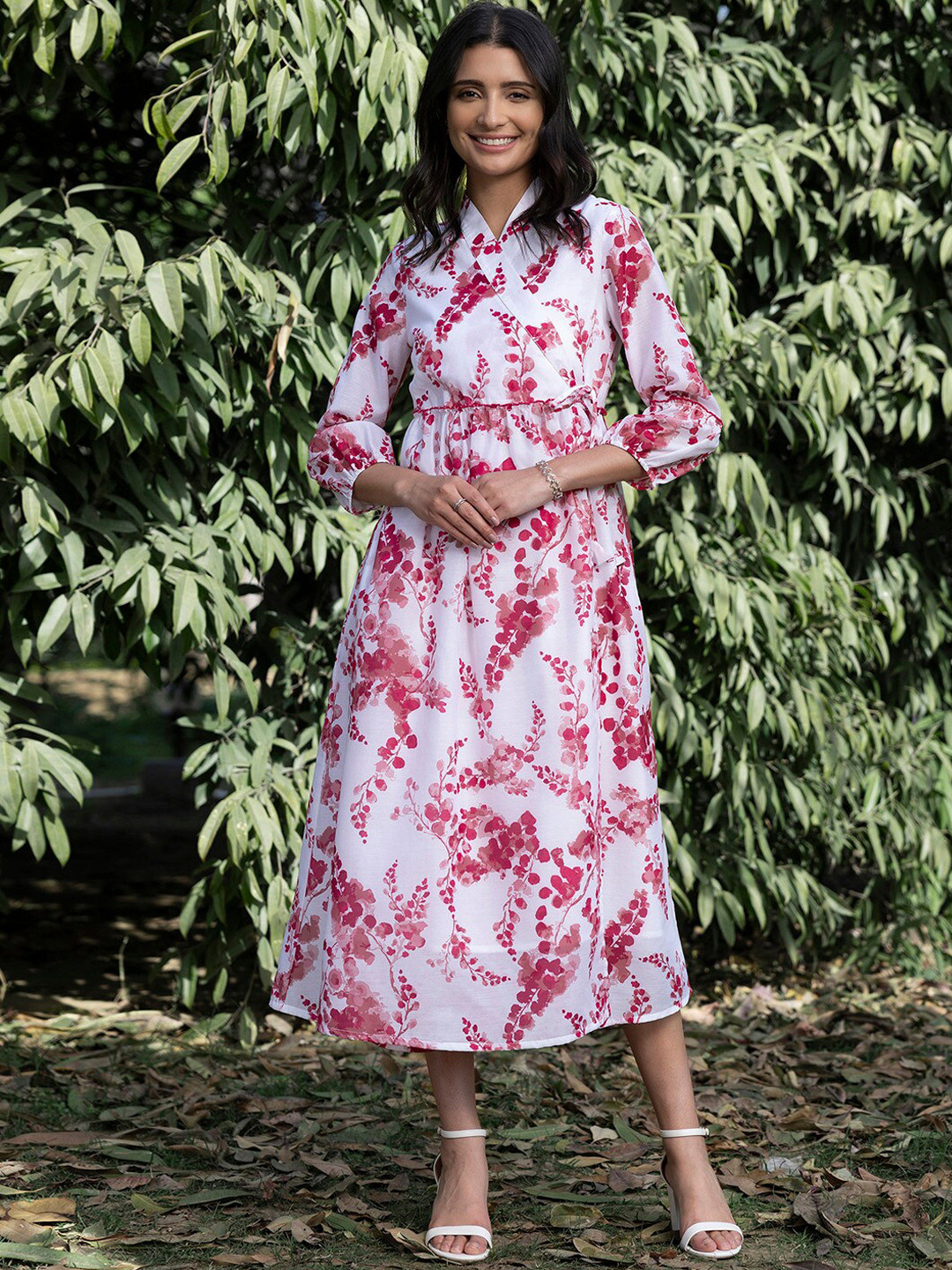 Buy Pink Fort Floral Printed Wrap Midi Dress - Dresses for Women ...