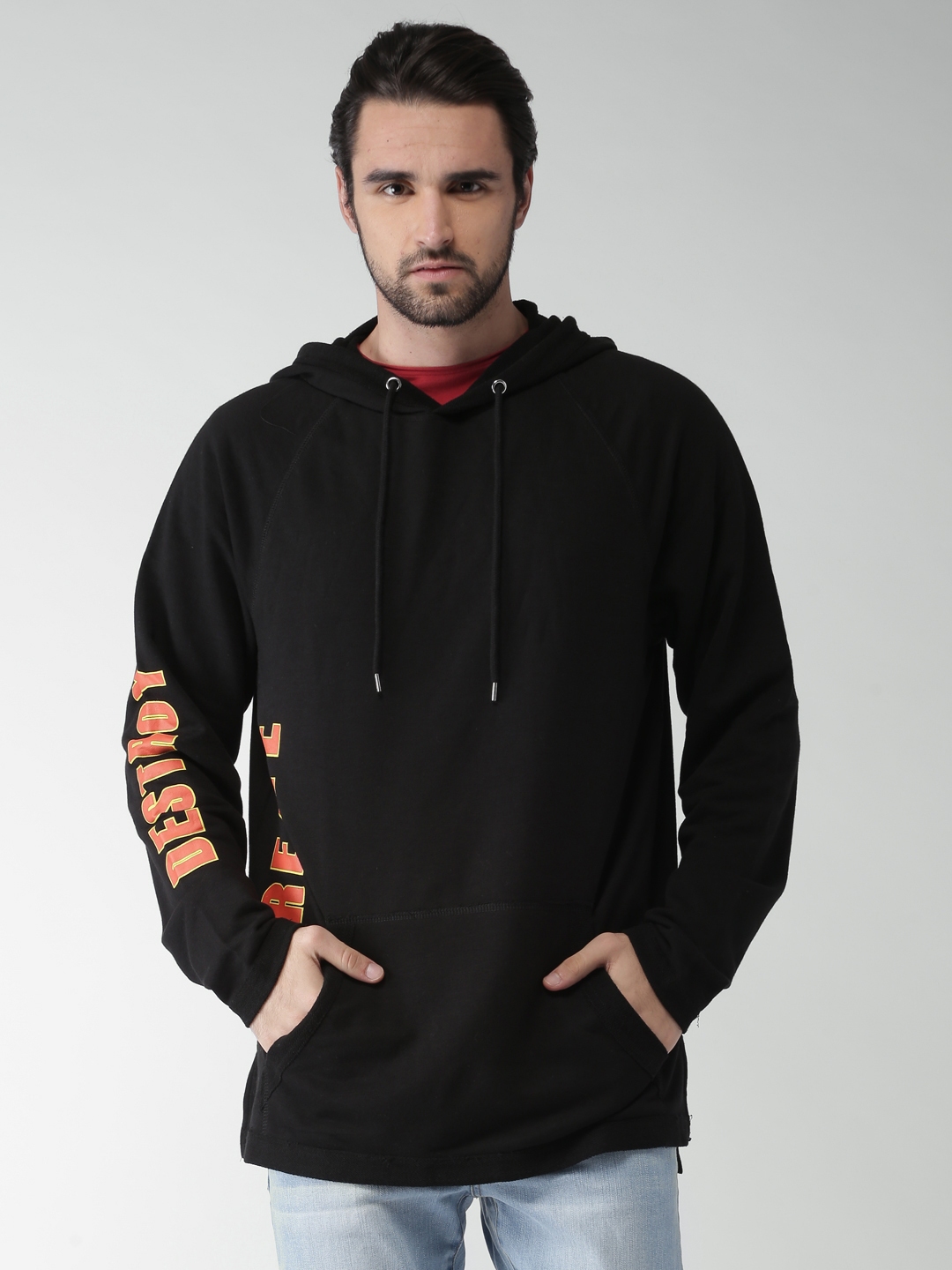 Buy FOREVER 21 Men Black Solid Hooded Sweatshirt - Sweatshirts for Men ...