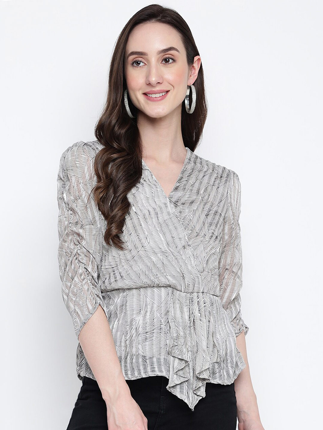 Buy Latin Quarters Abstract Printed V Neck Wrap Top - Tops for Women ...