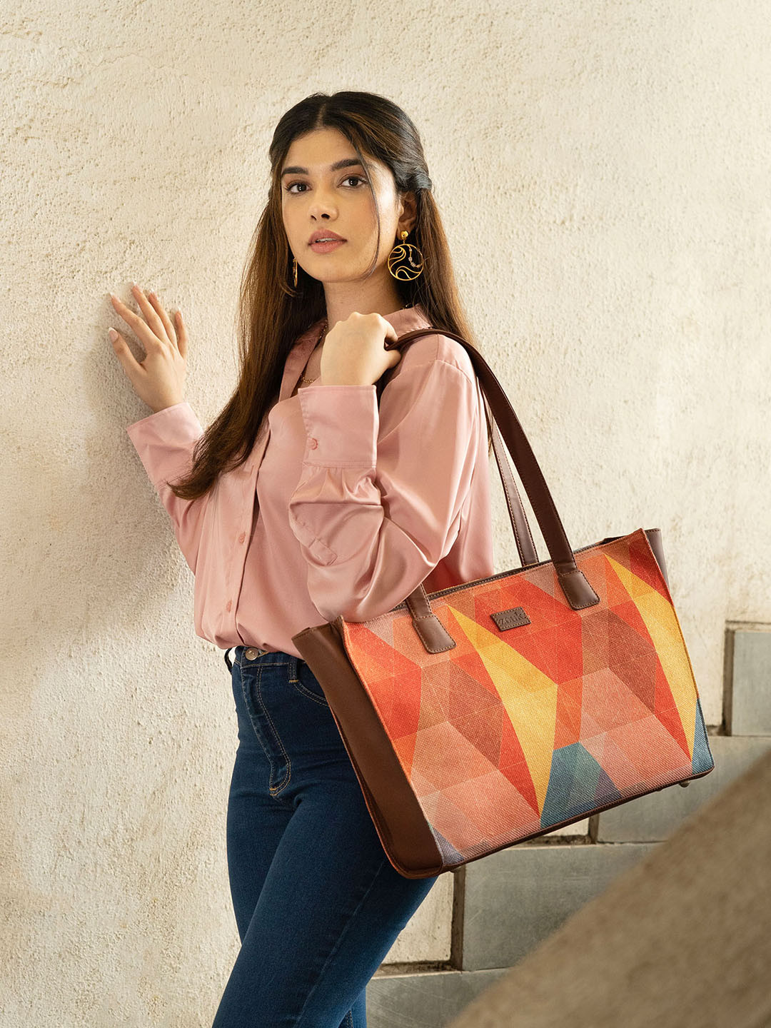 Buy ZOUK Geometric Printed Structured Tote Bag - Handbags for Women ...