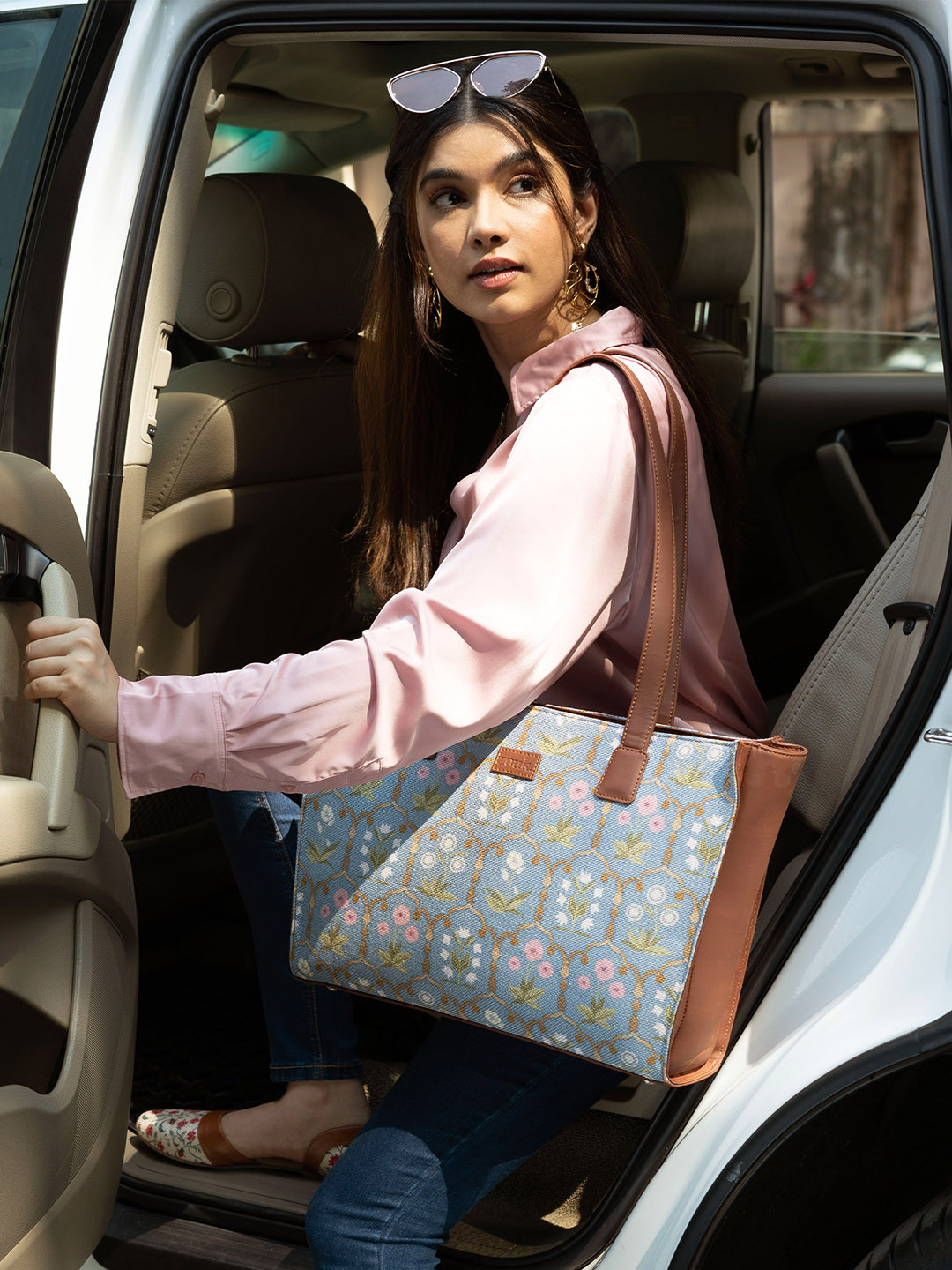 Buy ZOUK Floral Printed Structured Tote Bag - Handbags for Women ...