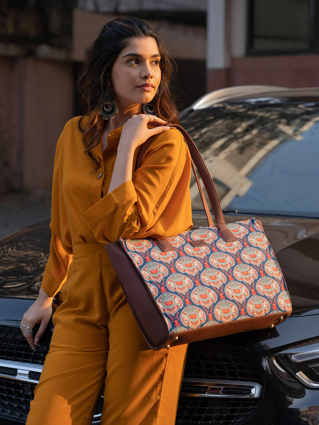 Buy ZOUK Ethnic Motifs Printed Structured Tote Bag - Handbags for Women ...
