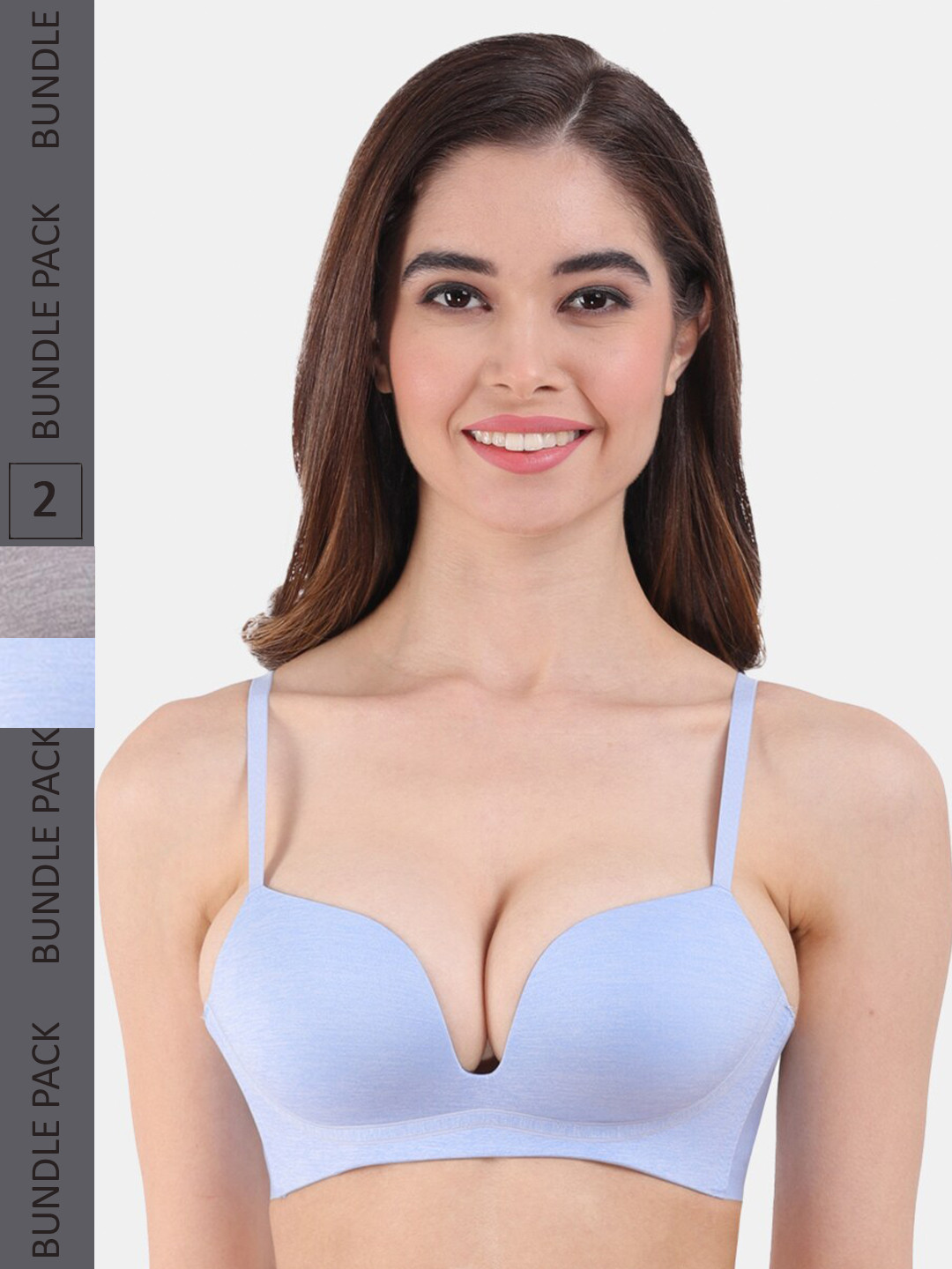 Buy Amour Secret Pack Of 2 Lightly Padded Seamless Plunge Bra PD2018_Gry_Sblu - Bra for Women ...