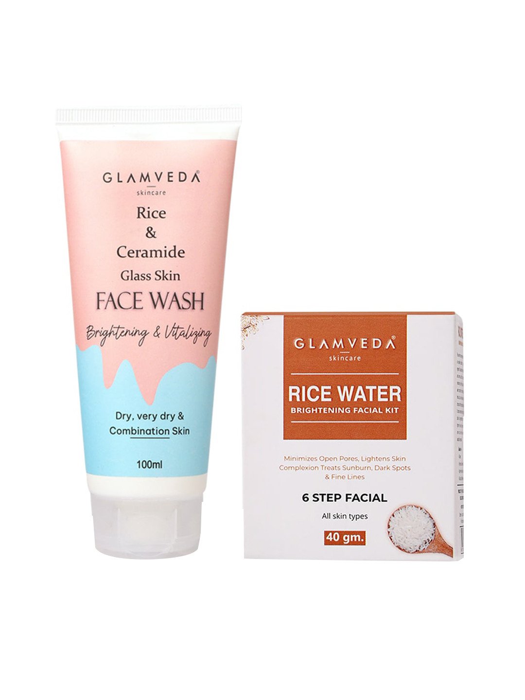 Buy GLAMVEDA Set Of 2 Rice Ceramide Glass Skin Face Wash 100 Ml & Rice ...