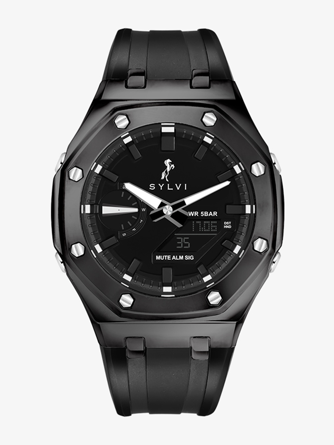 Buy Sylvi Men Patterned Dial & Straps Analogue And Digital Multi Function Watch 101 Black ...