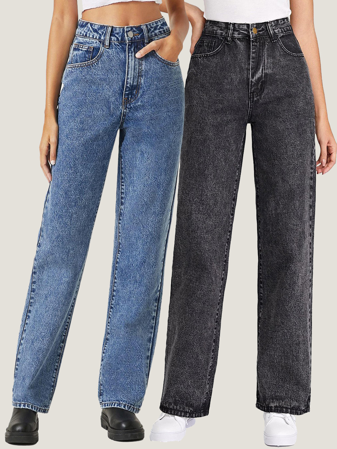 Buy Kotty Women Pack Of 2 Straight Fit High Rise Stretchable Jeans ...