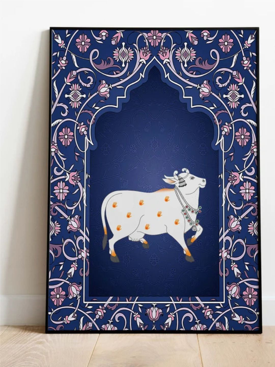 Buy INDIAN CLASSIC ART Blue & White Printed Framed Wall Art - Wall Art ...