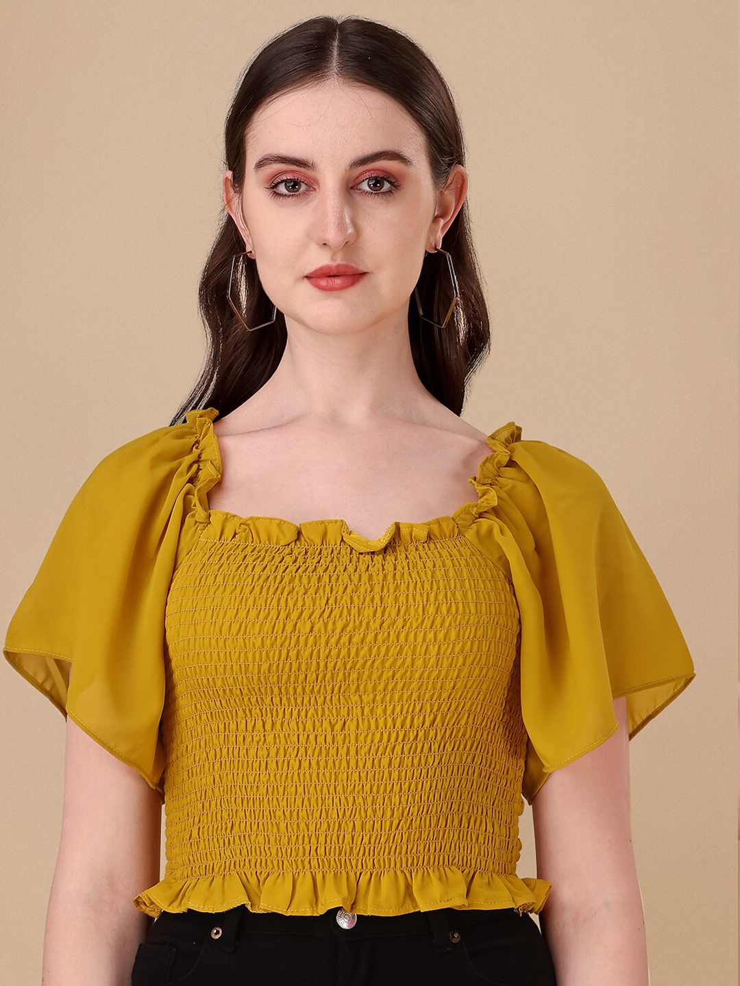 Buy Eshami Smocked Georgette Crop Top Tops For Women 22217776 Myntra