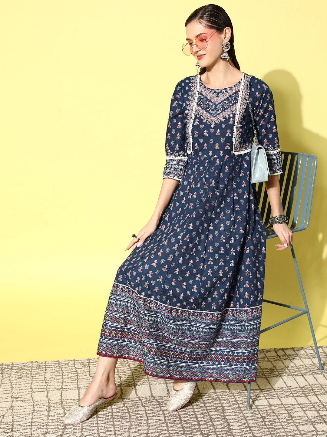 Buy Juniper Ethnic Motifs Print Ethnic A Line Maxi Dress - Ethnic ...