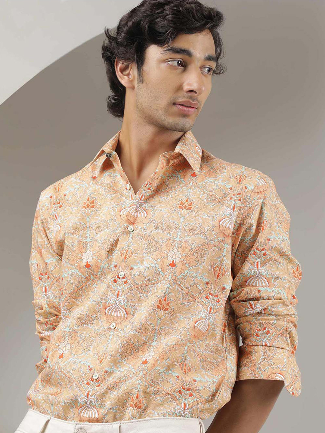 Buy RARE RABBIT Men Samuel Slim Fit Floral Printed Cotton Shirt ...