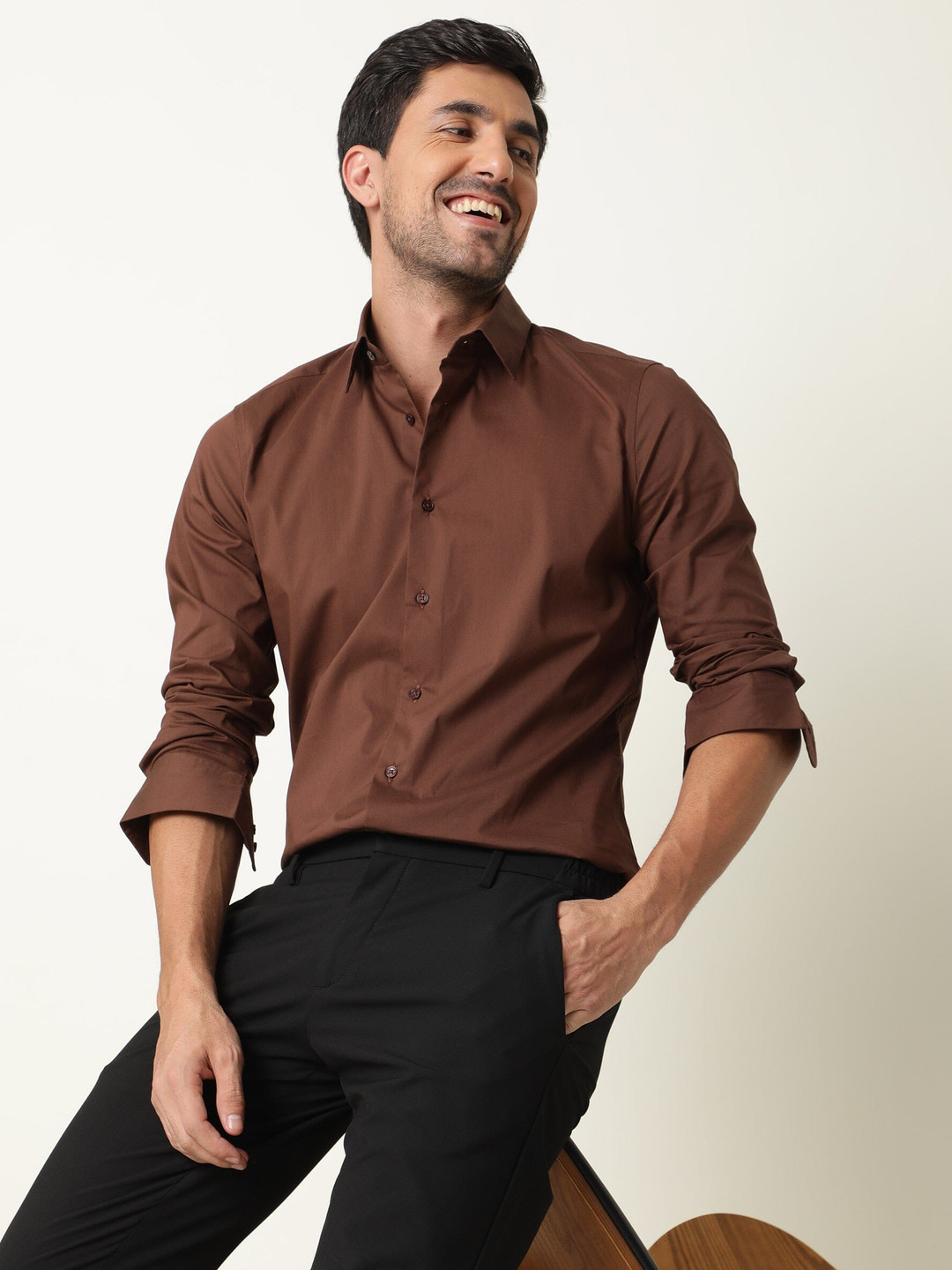 Buy RARE RABBIT Men Benedict Spread Collar Cotton Slim Fit Shirt ...