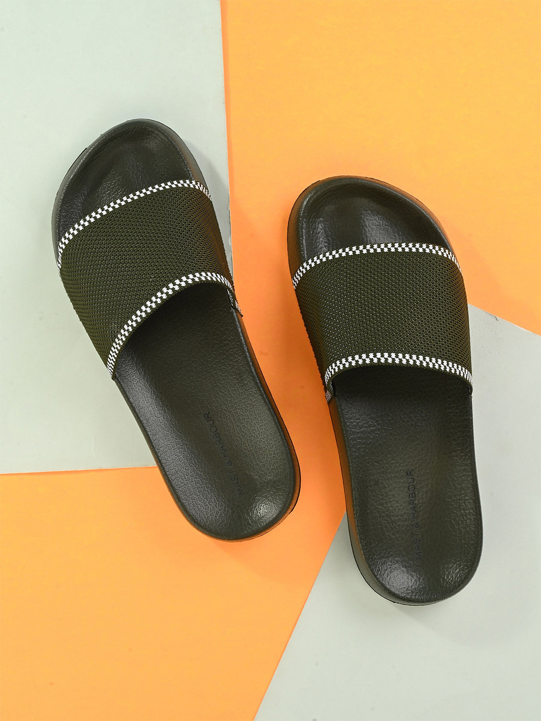 Buy Mast & Harbour Men Self Design Fabric Comfort Fit Sliders - Flip ...