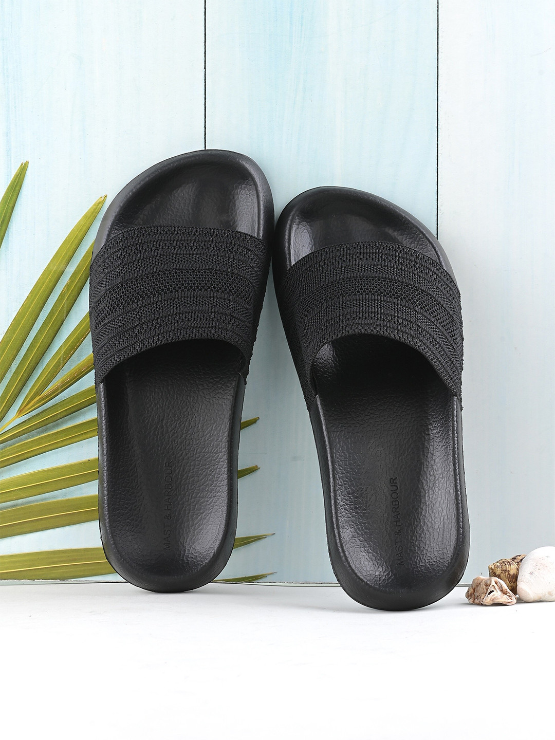 Buy Mast & Harbour Men Self Design Fabric Comfort Fit Sliders - Flip ...