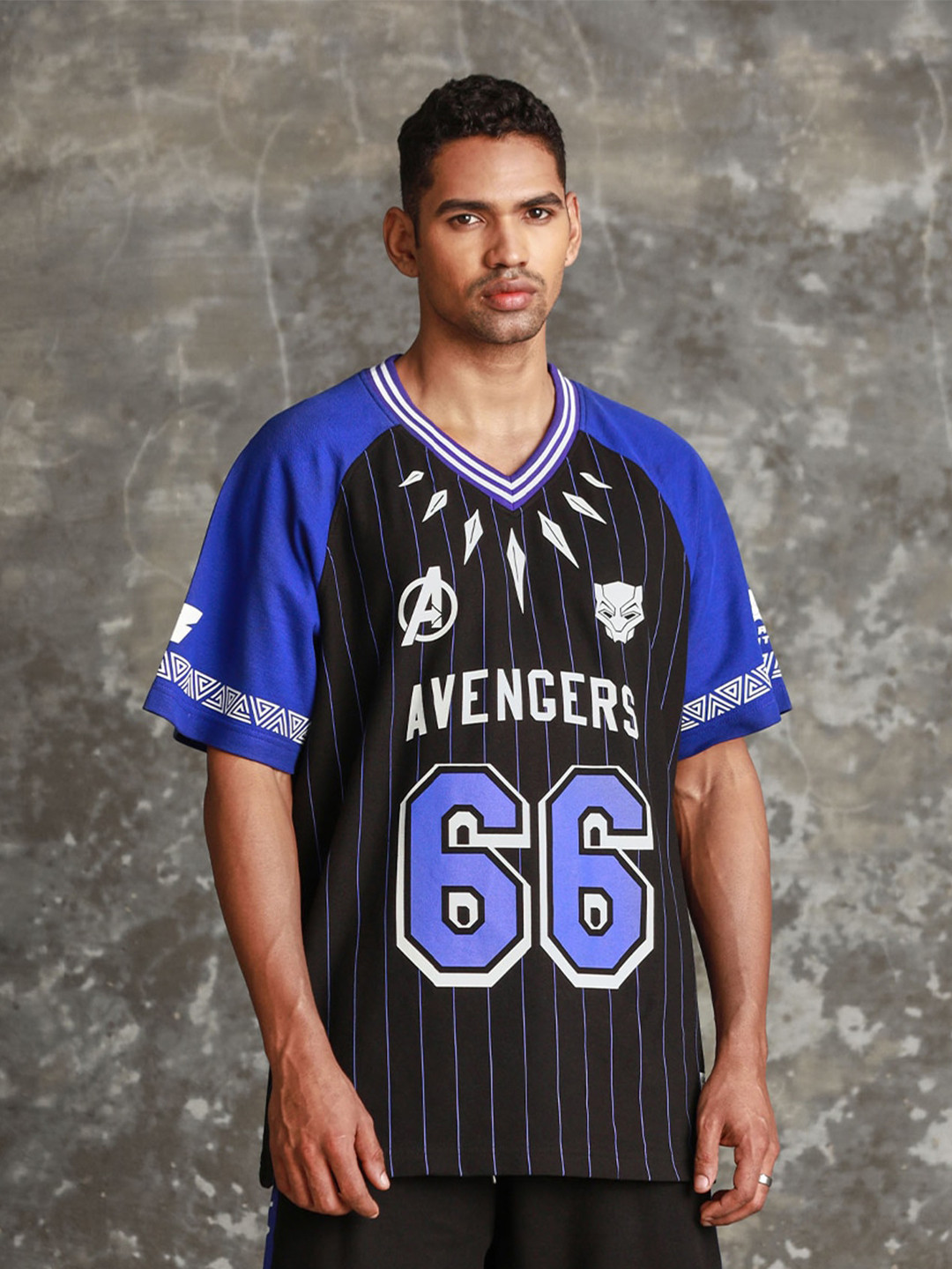 Buy Bonkers Corner Black & Blue Black Panther Printed Raglan Sleeves ...