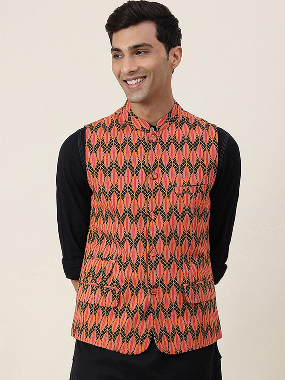 Buy Fabindia Printed Pure Cotton Nehru Jacket - Nehru Jackets for Men ...