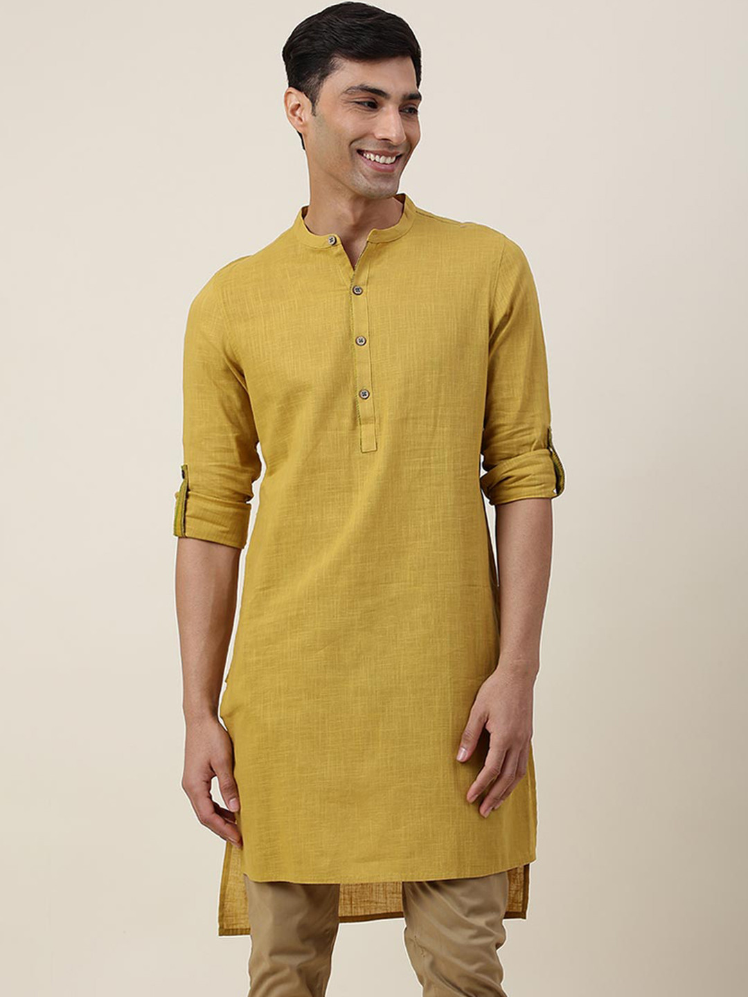 Buy Fabindia FabBasic Mandarin Collar Cotton Kurta - Kurtas for Men ...