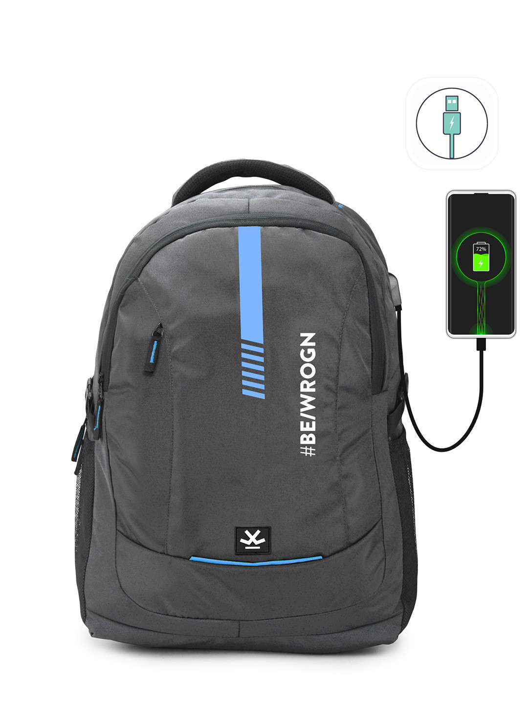Buy WROGN ECHO 2.0 Ergonomic Water Resistant Backpack With USB Charging Port & Rain Cover ...