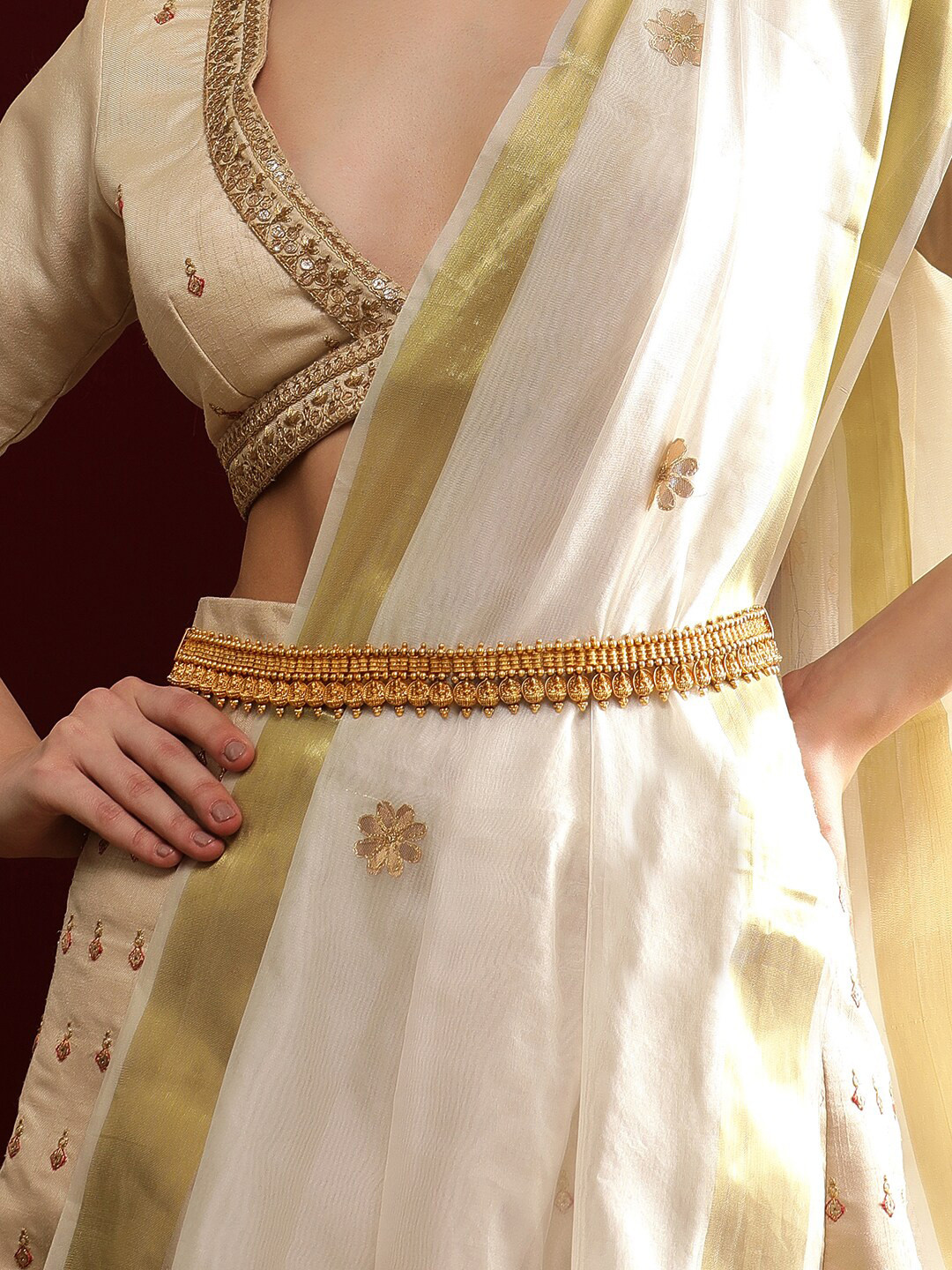 Buy Rubans 24k Gold Plated Temple Waist Chain - Saree Accessories for ...