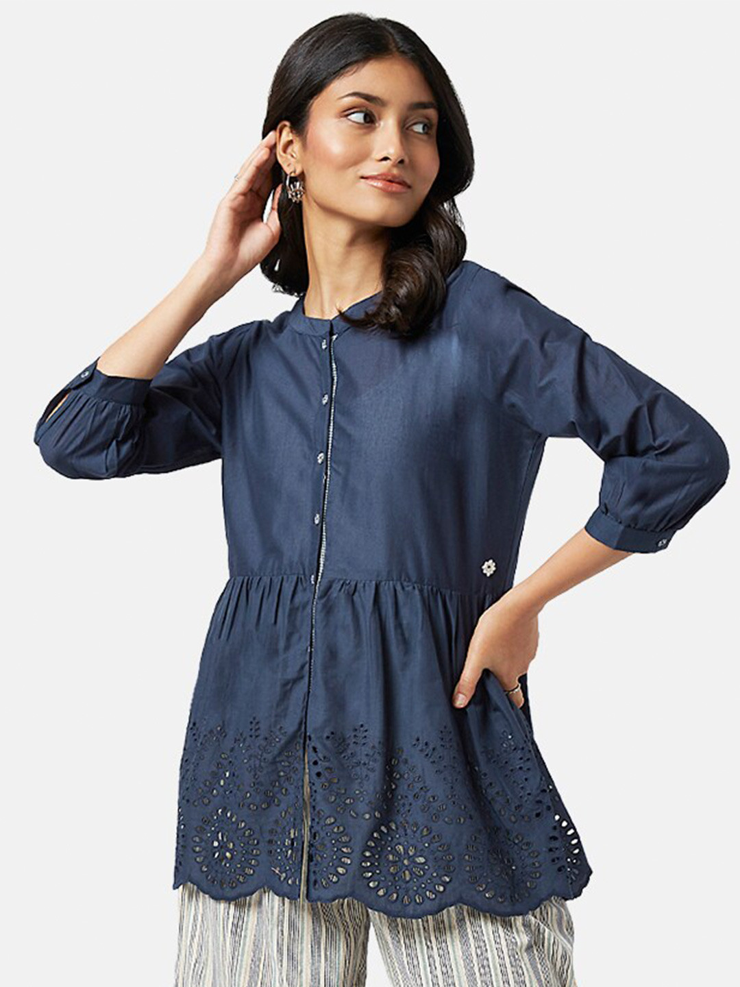 Buy AKKRITI BY PANTALOONS Self Design Mandarin Collar Three Quarter ...