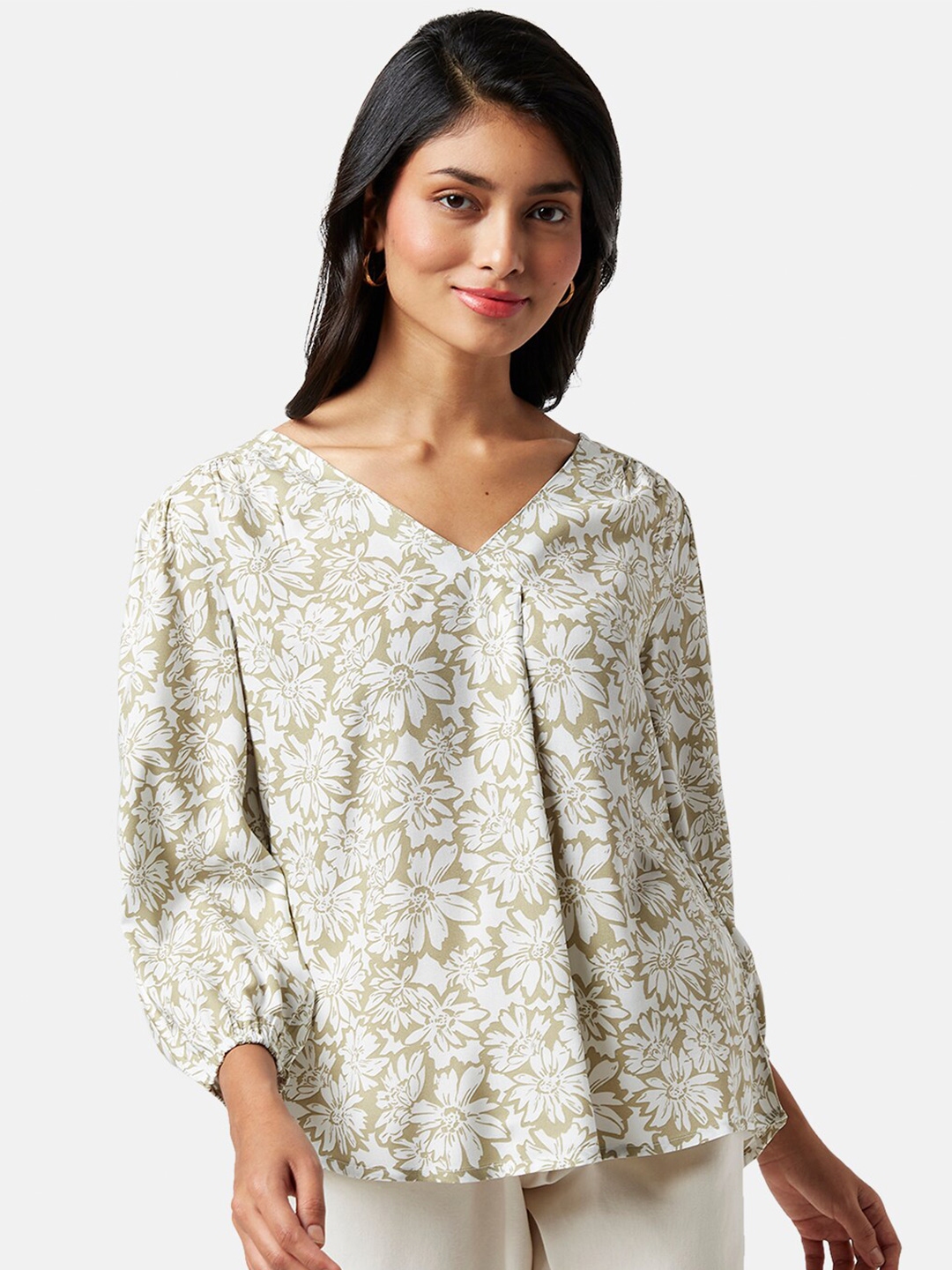 Buy Honey By Pantaloons Floral Printed V Neck Puff Sleeves Tunic