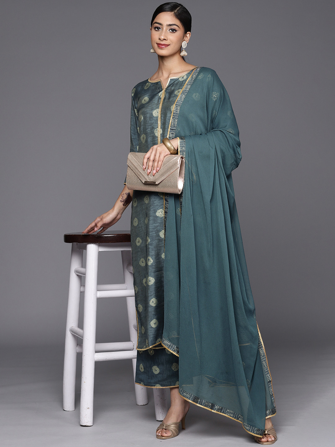 Buy Libas Ethnic Motifs Printed Regular Kurta With Palazzos & With ...