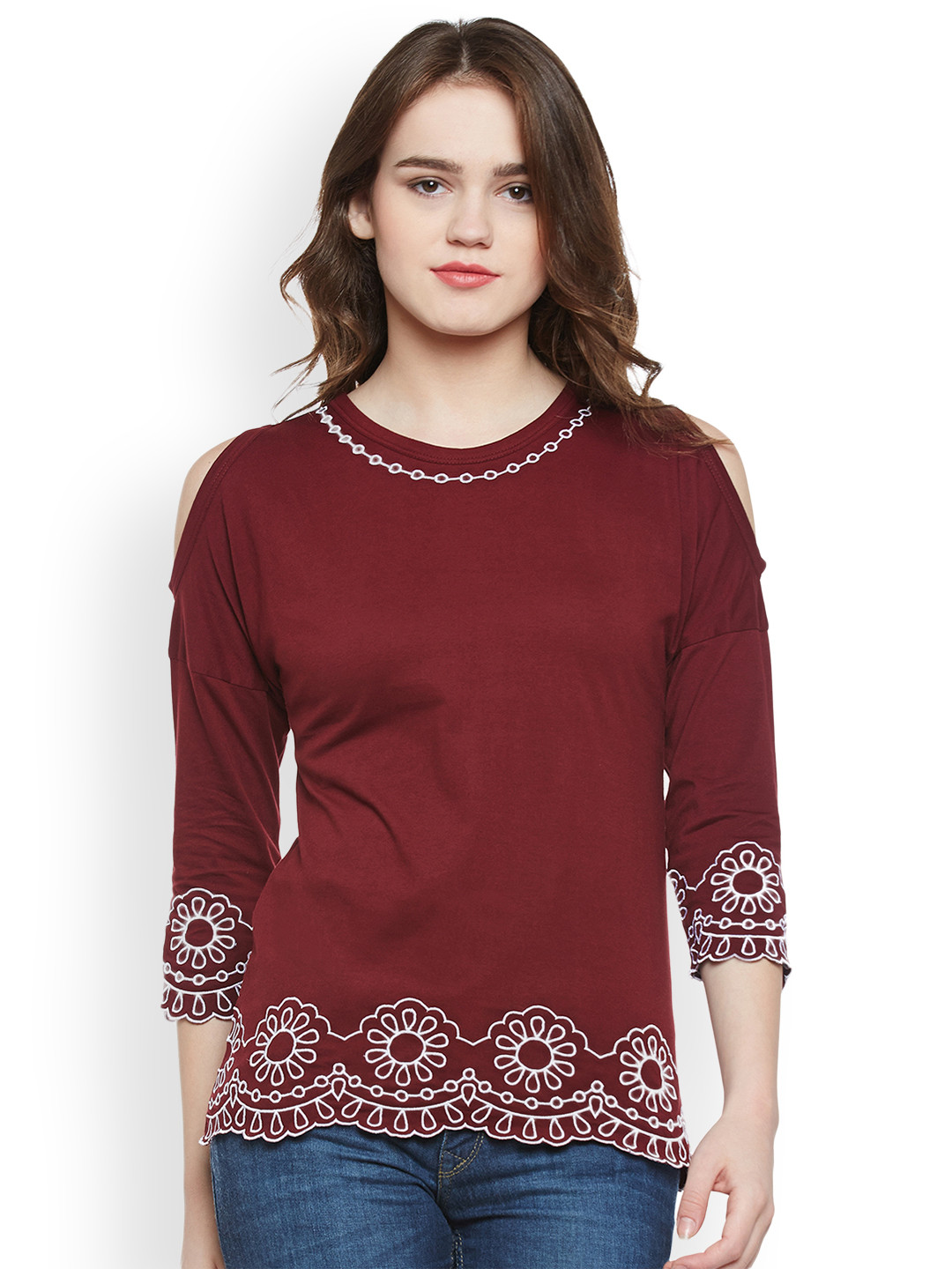 Buy Hypernation Women Maroon Solid Pure Cotton Top - Tops for Women ...
