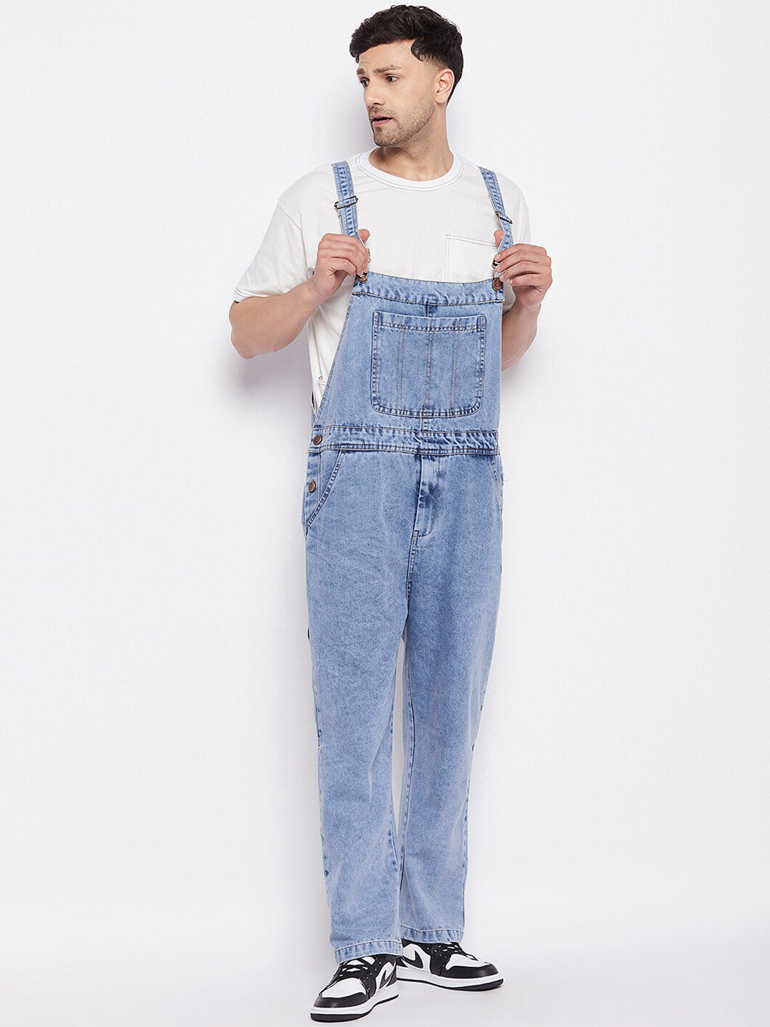 Buy FUGAZEE Men Pure Cotton Relaxed Fit Baggy Carpenter Denim Dungaree ...