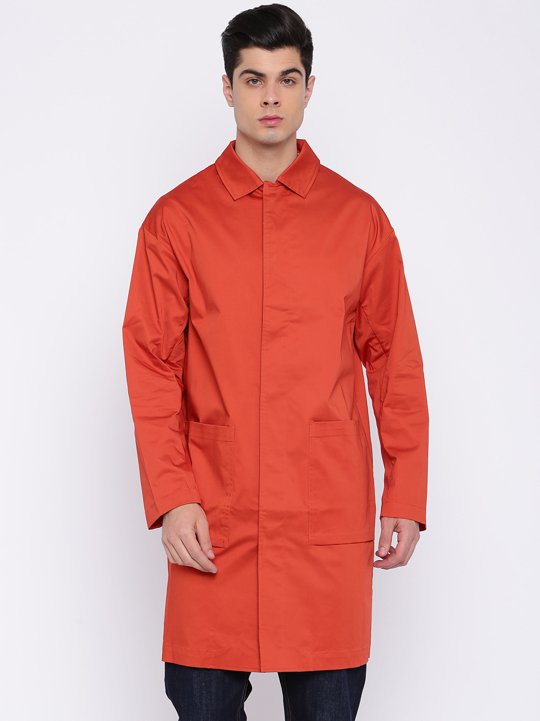 Buy FOREVER 21 Rust Orange Trench Coat - Coats for Men 2223379 | Myntra