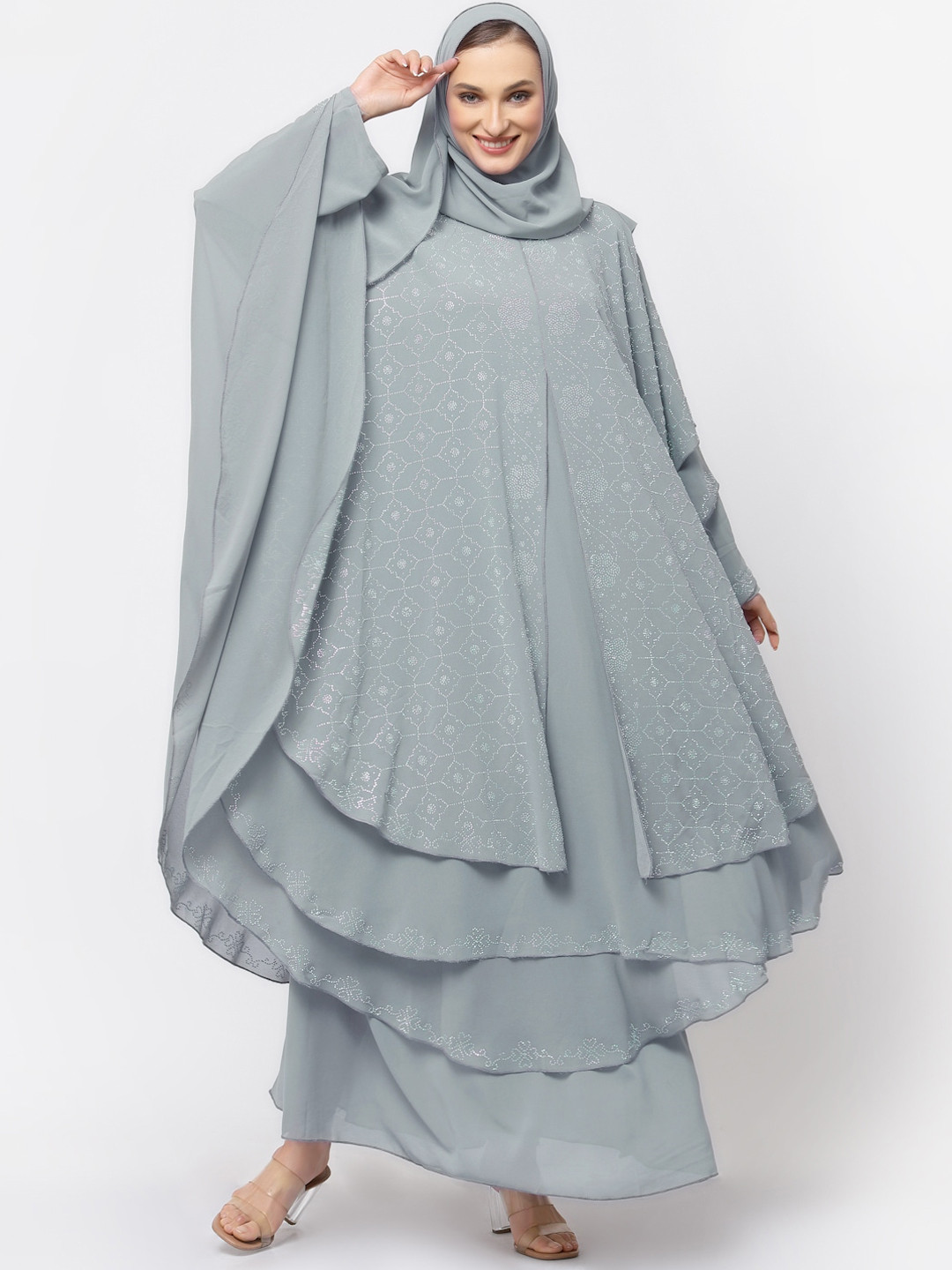 Buy KLOTTHE Embellished Round Neck Burqa With Scarf - Burqas for Women ...