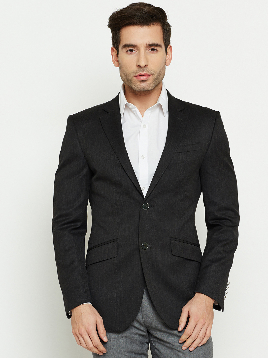 Buy Blackberrys Charcoal Grey Regular Fit Single Breasted Formal Blazer ...
