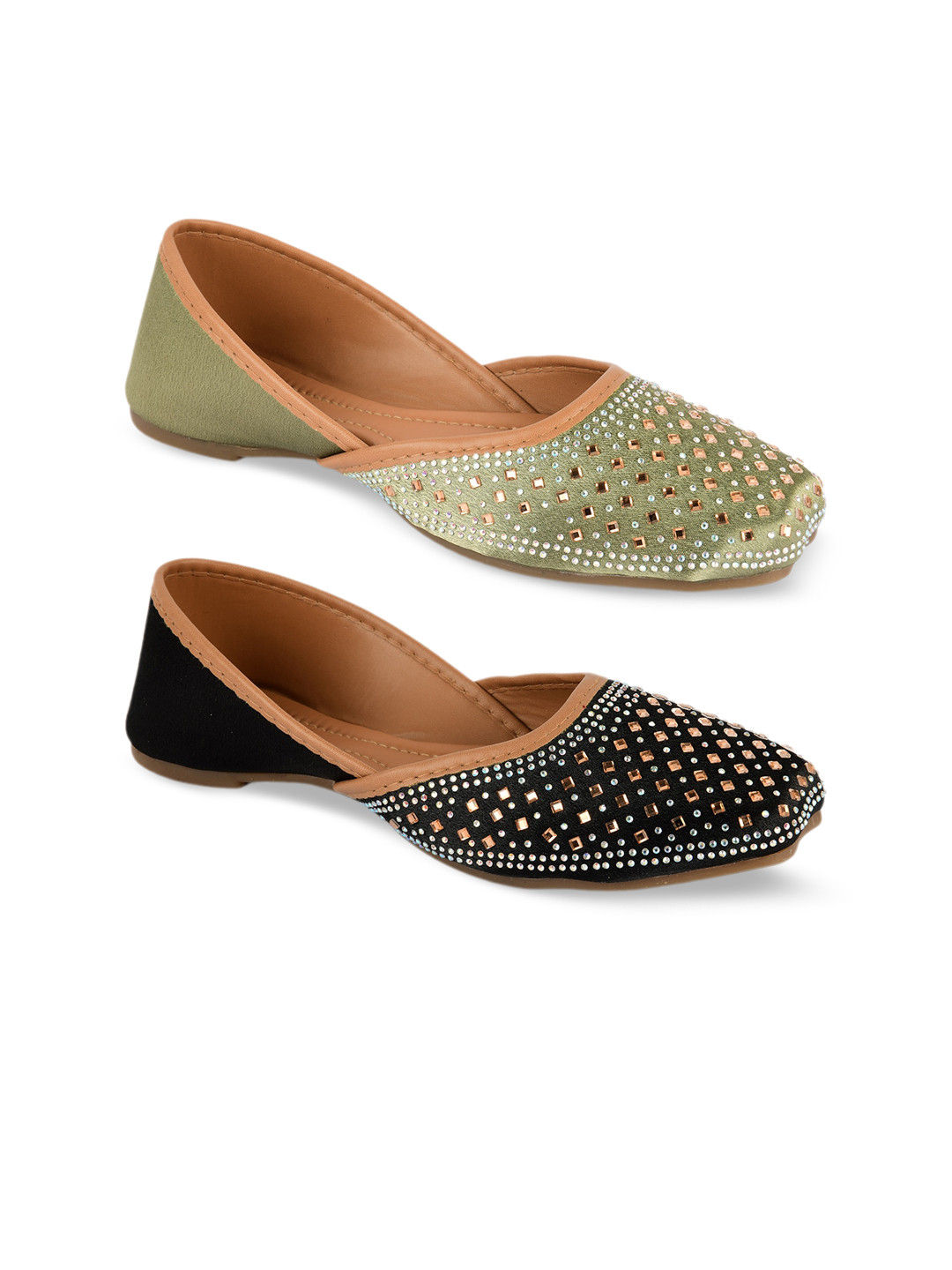 Buy DESI COLOUR Women Pack Of 2 Embellished Ethnic Mojaris - Flats for ...
