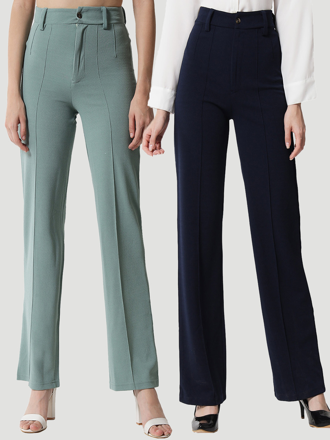 Buy KOTTY BIZwear Women Pack Of 2 Straight Fit High Rise Easy Wash ...